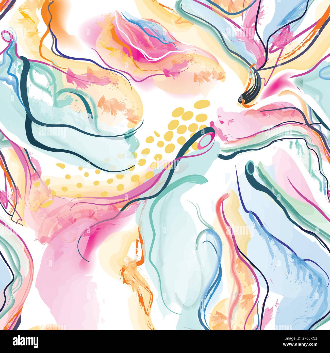 Abstract Wavy Lines Beautiful Seamless Watercolored Texture Endless Pattern In Bright Spring