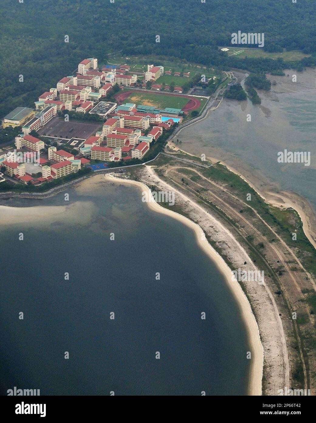 An aerial view of Pulau Tekong and the Basic Military Training Centre ...