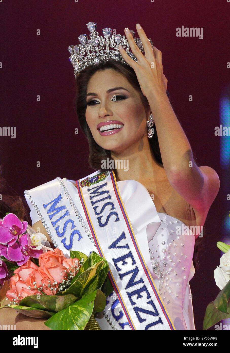Maria Gabriela Isler smiles after being crowned as Miss Venezuela 2012 ...