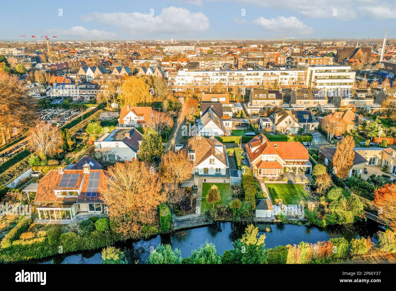an aerial view of the netherlands's city from above, with houses and ...