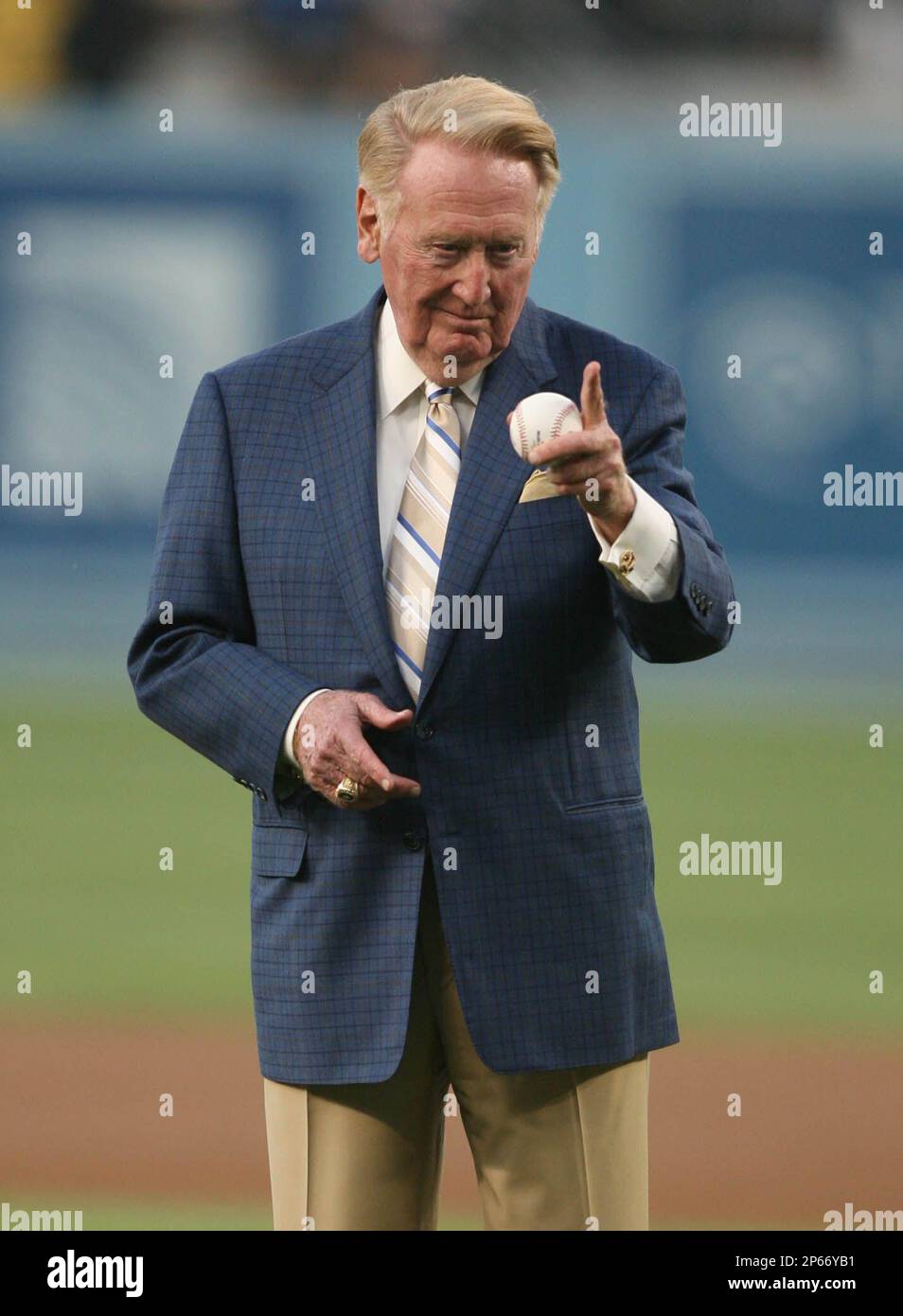 Los Angeles Dodgers broadcaster Vin Scully on Vin Scully bobblehead ...