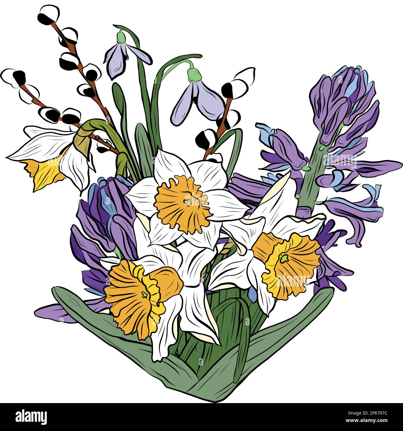 vector drawing bouquet of spring flowers Stock Vector Image & Art - Alamy