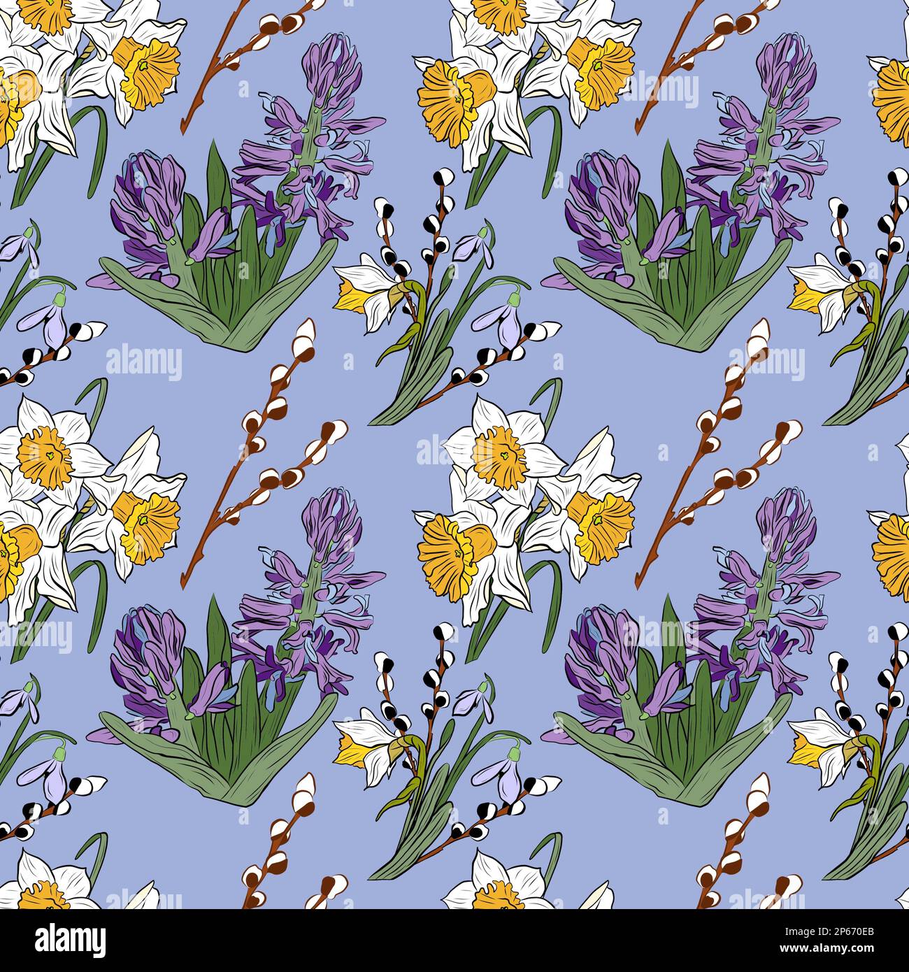 Spring flowers collection of seamless pattern drawing 61 Stock Photo ...