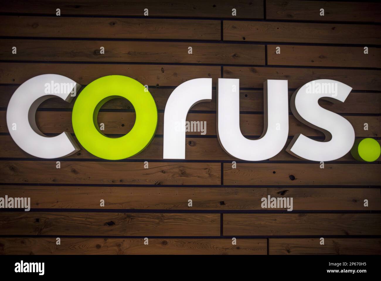 The Corus logo inside Corus Quay in Toronto is photographed on Friday ...