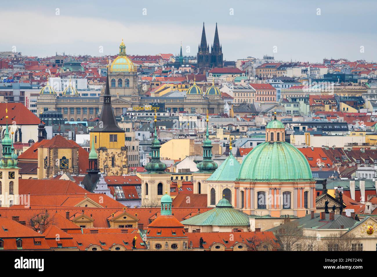 Prague skyline with dome of St. Francis Of Assisi Church, National ...