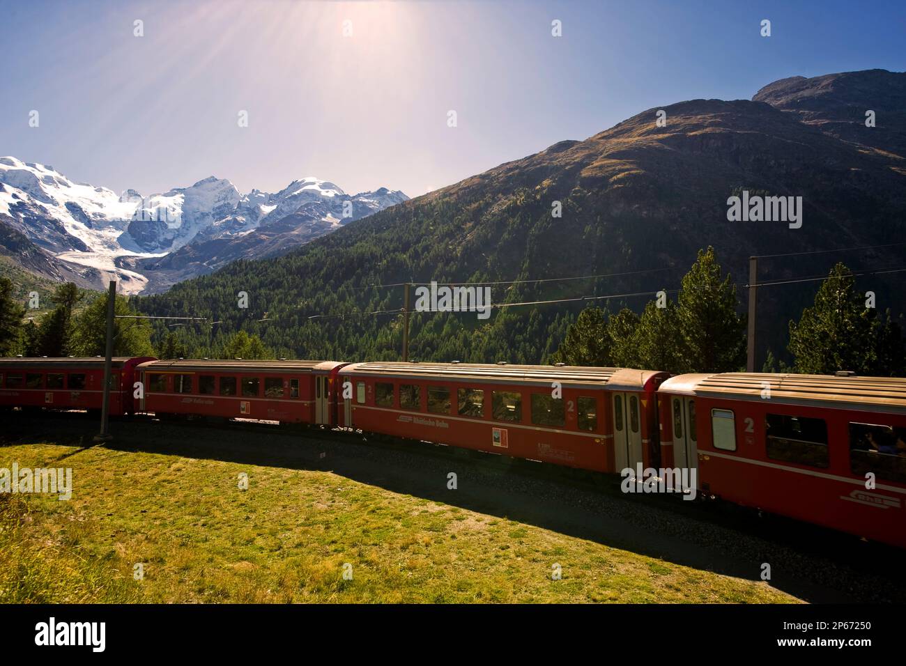 Bernina express train, Bernina pass, Switzerland Stock Photo - Alamy