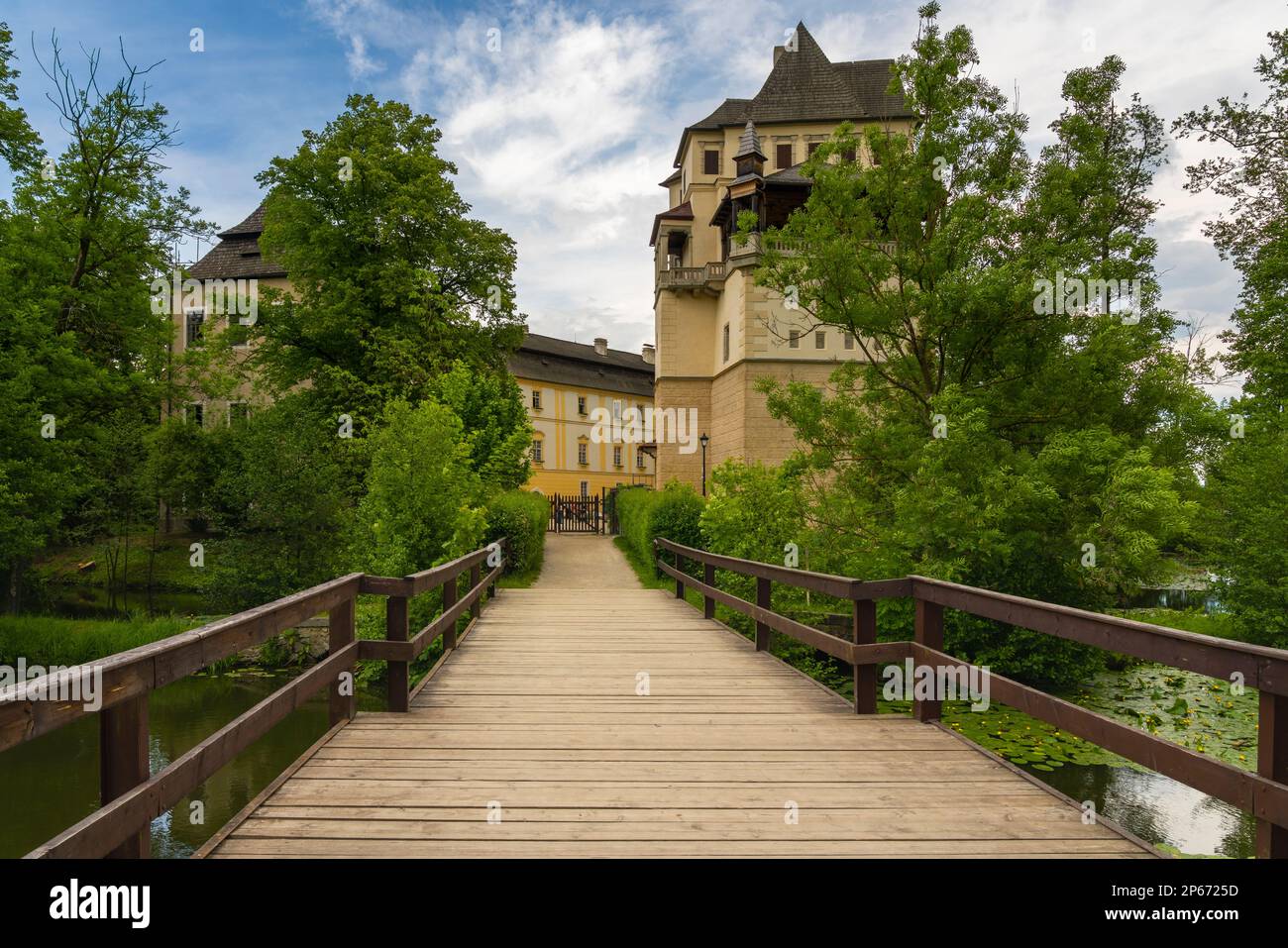 Wooden bridge leading to Blatna Castle, Blatna, Czech Republic (Czechia ...