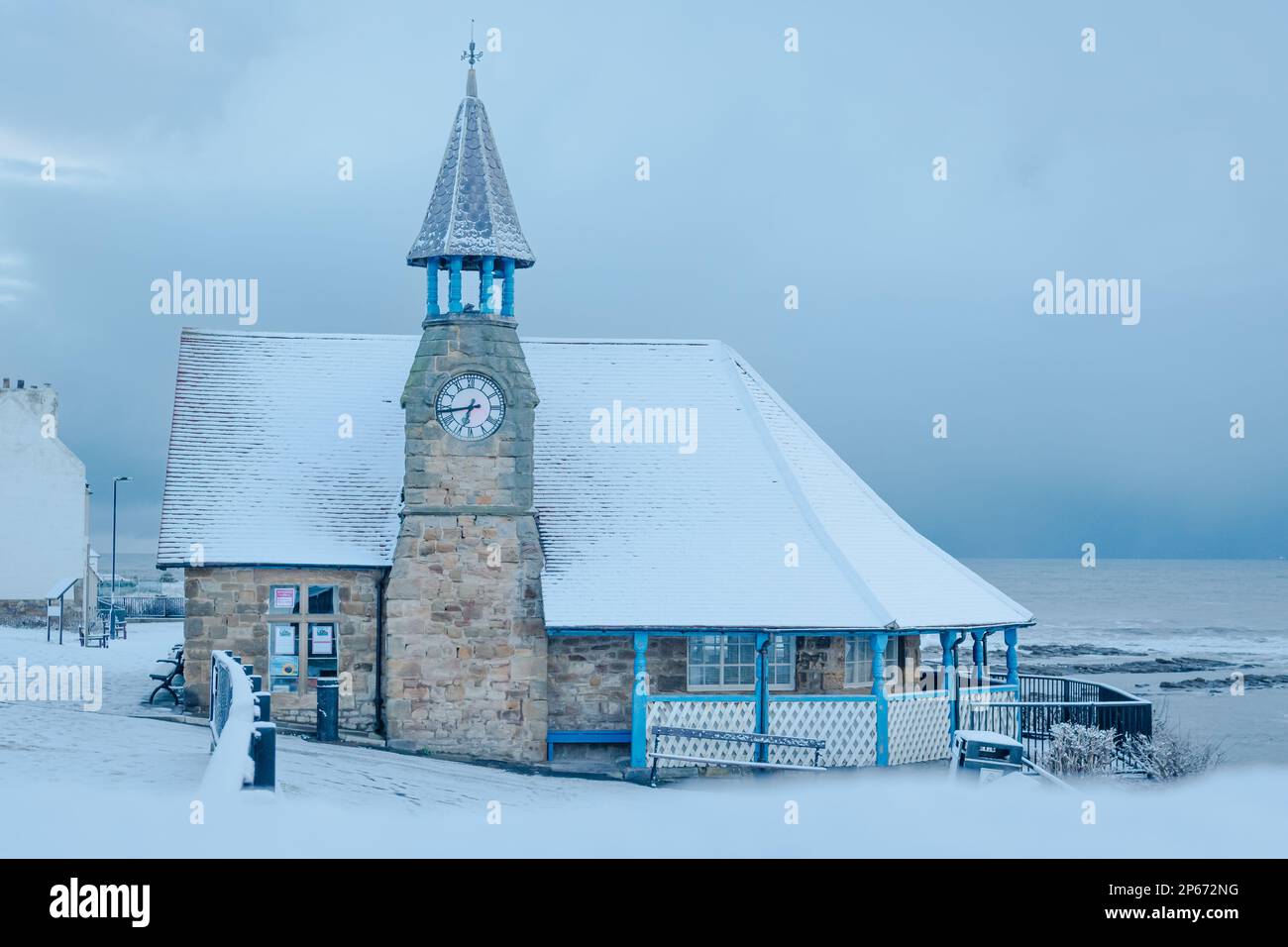 Cullercoats Watch House covered in snow Stock Photo - Alamy