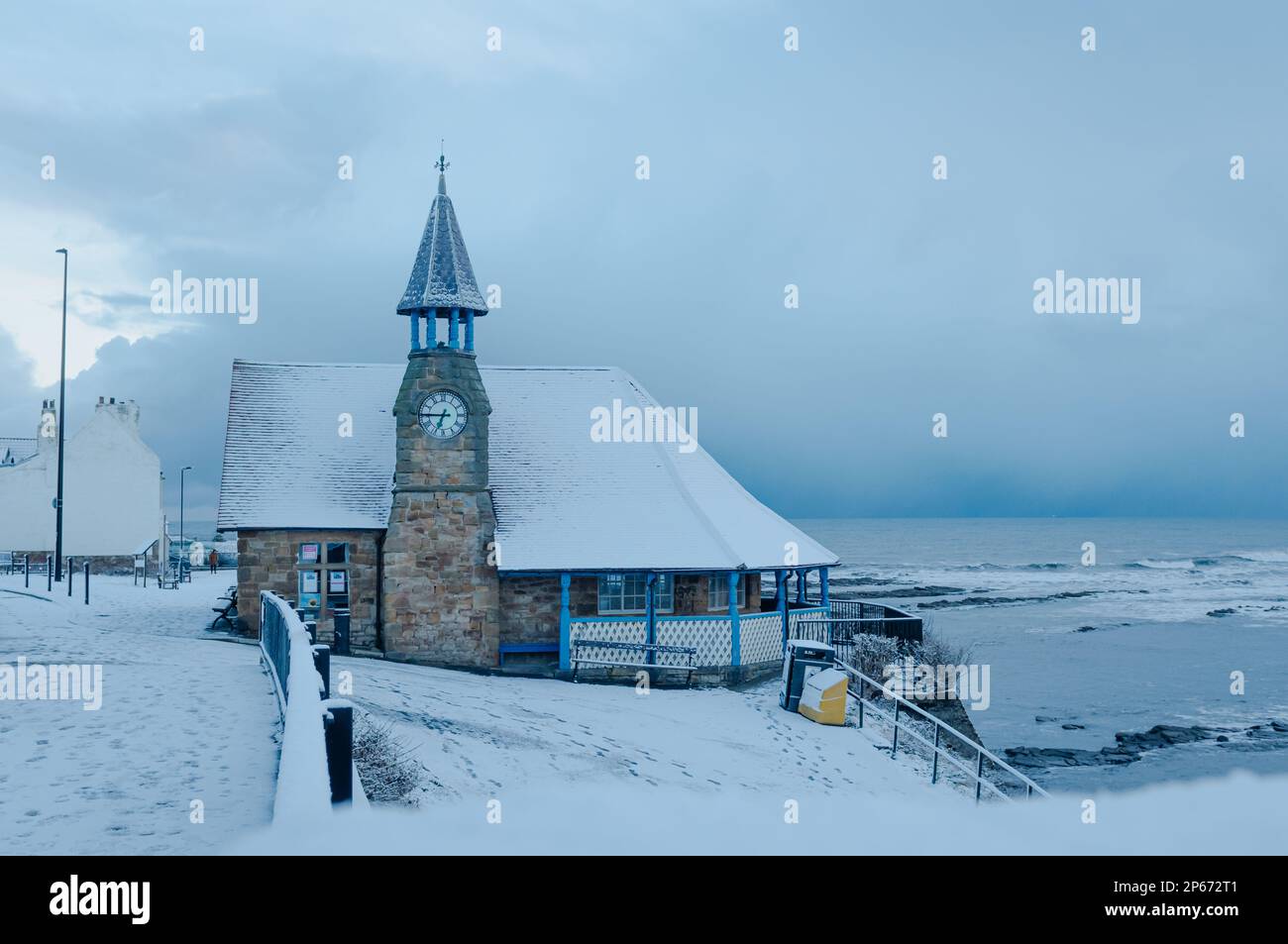 Cullercoats Watch House covered in snow Stock Photo - Alamy