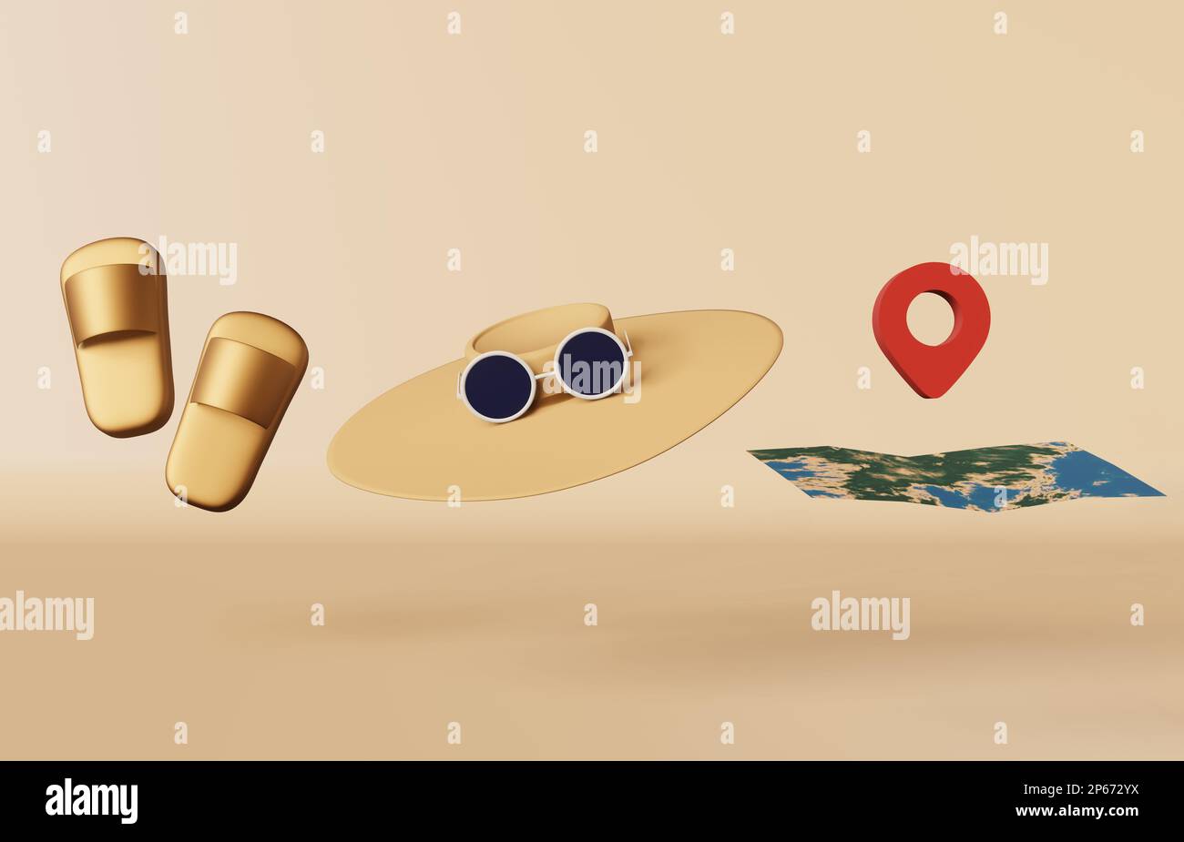 Summer vacation 3d rendering loop 4K Map with geolocation slippers ...