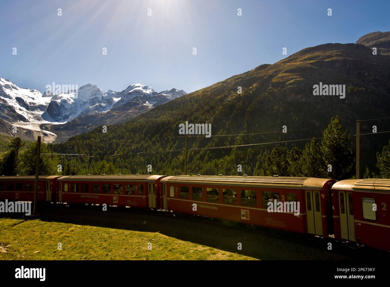 Bernina express train, Bernina pass, Switzerland Stock Photo - Alamy