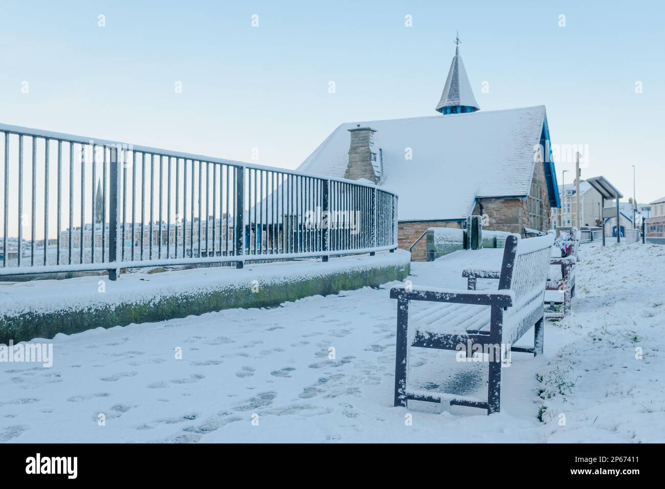 Cullercoats Watch House covered in snow Stock Photo - Alamy