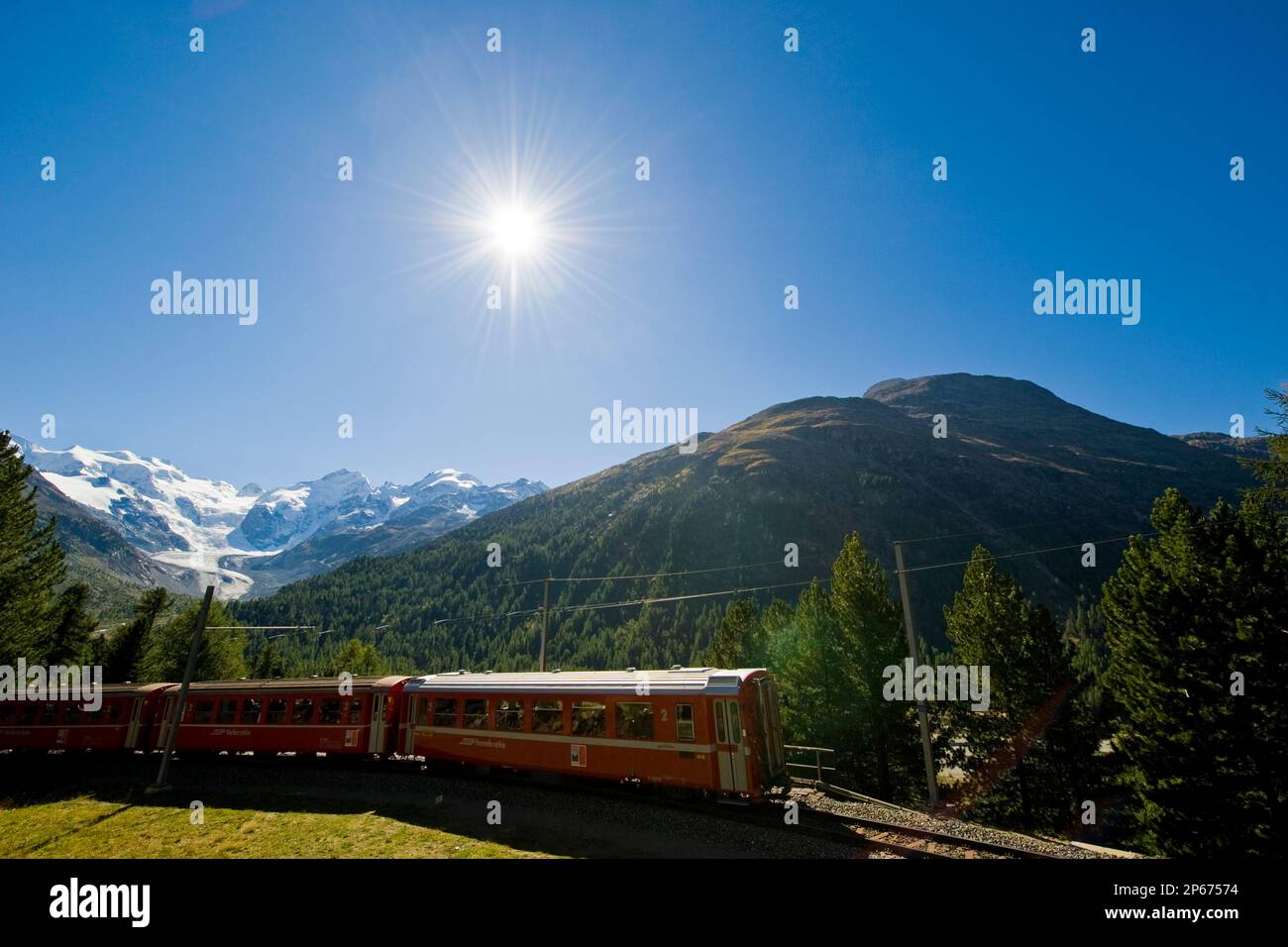 Bernina express train, Bernina pass, Switzerland Stock Photo - Alamy