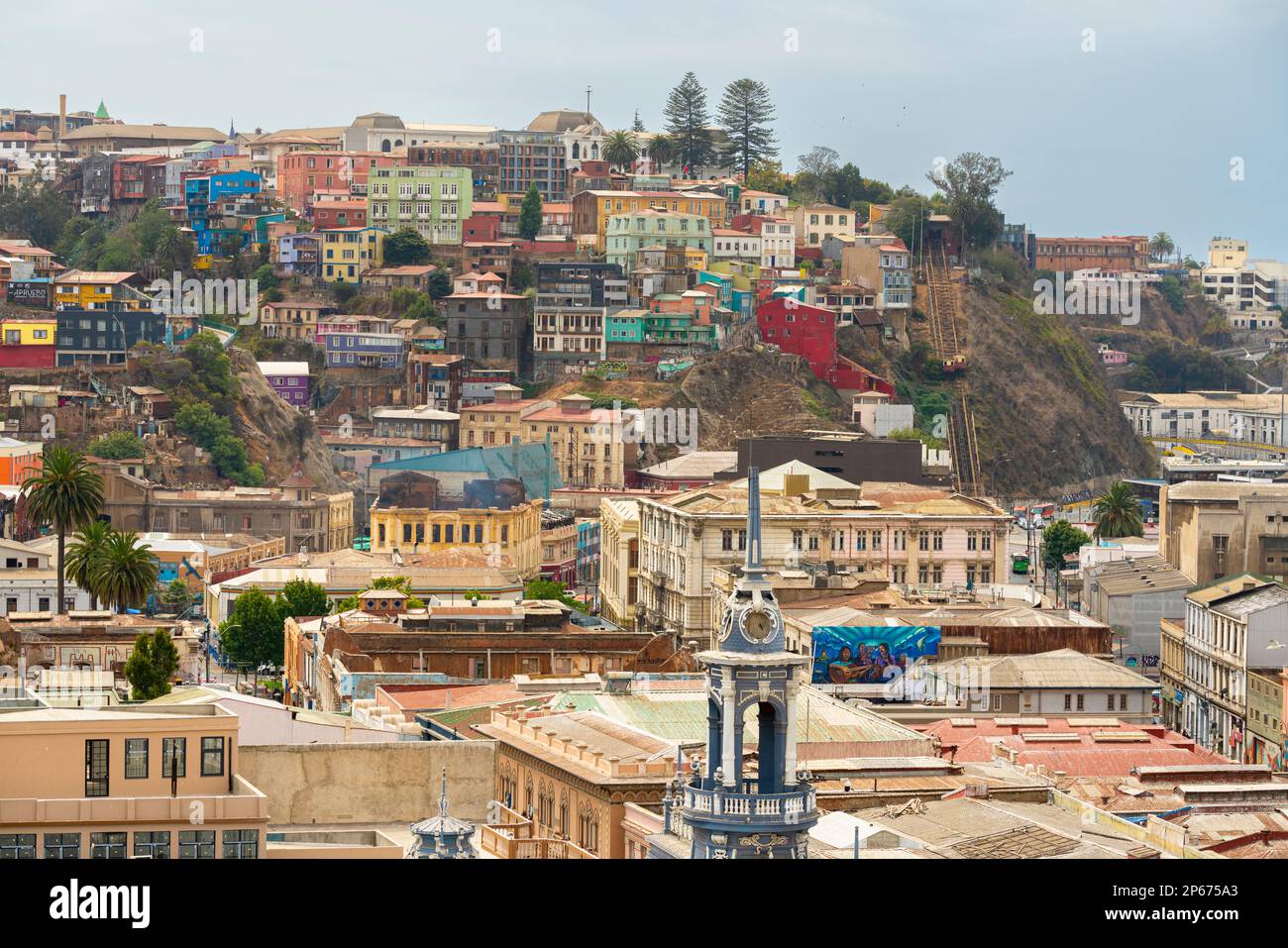 Colorful houses of Valparaiso on hill in Playa Ancha, Valparaiso, Chile ...