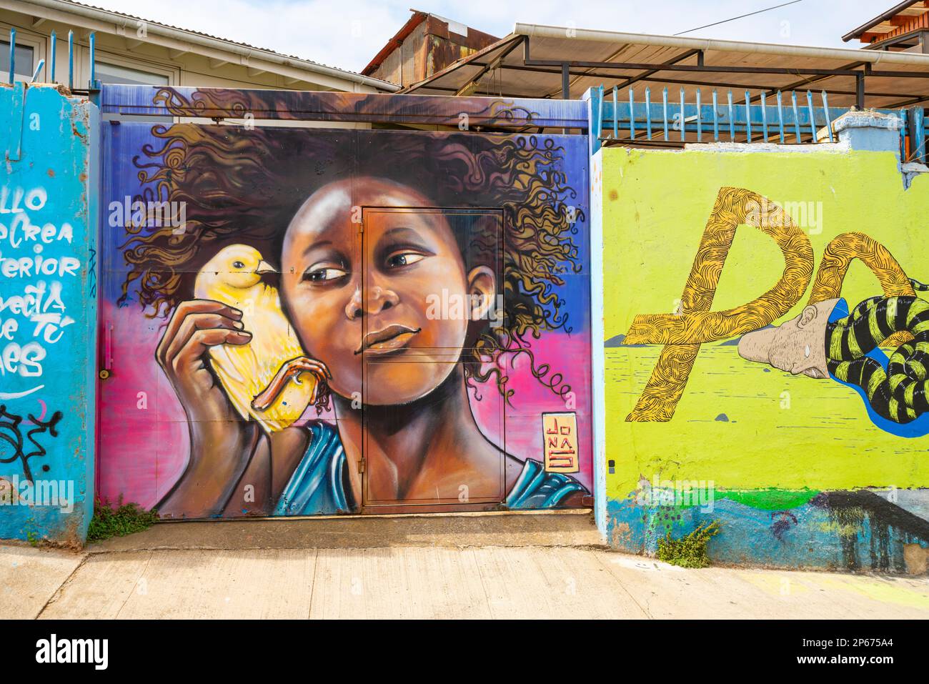 Painted mural of residential house, Cerro Alegre, Valparaiso, Chile ...