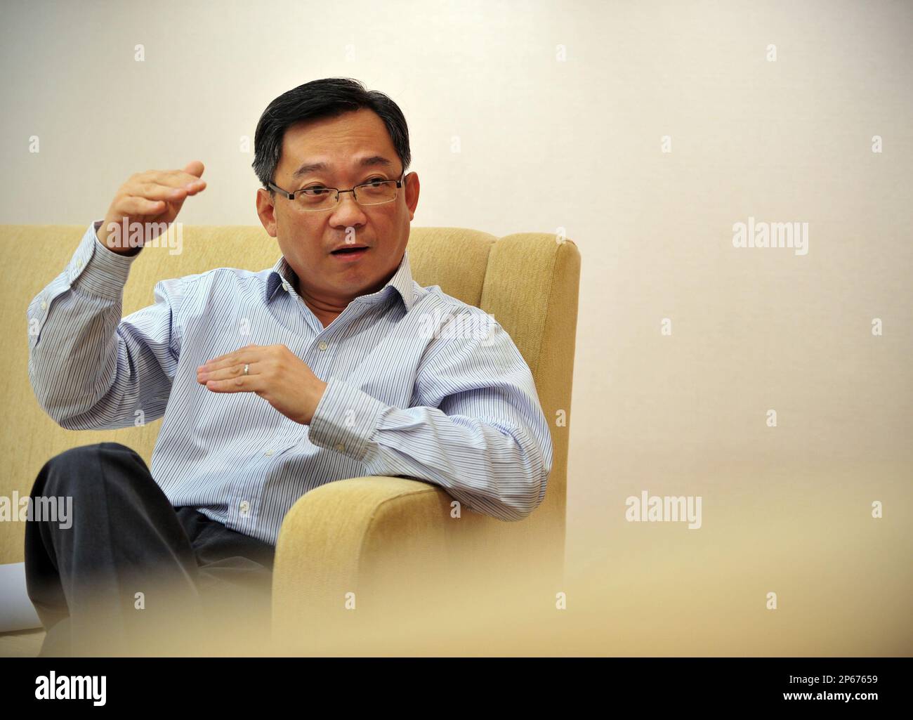 The Singapore Minister for Manpower, Mr Gan Kim Yong, at an interview ...