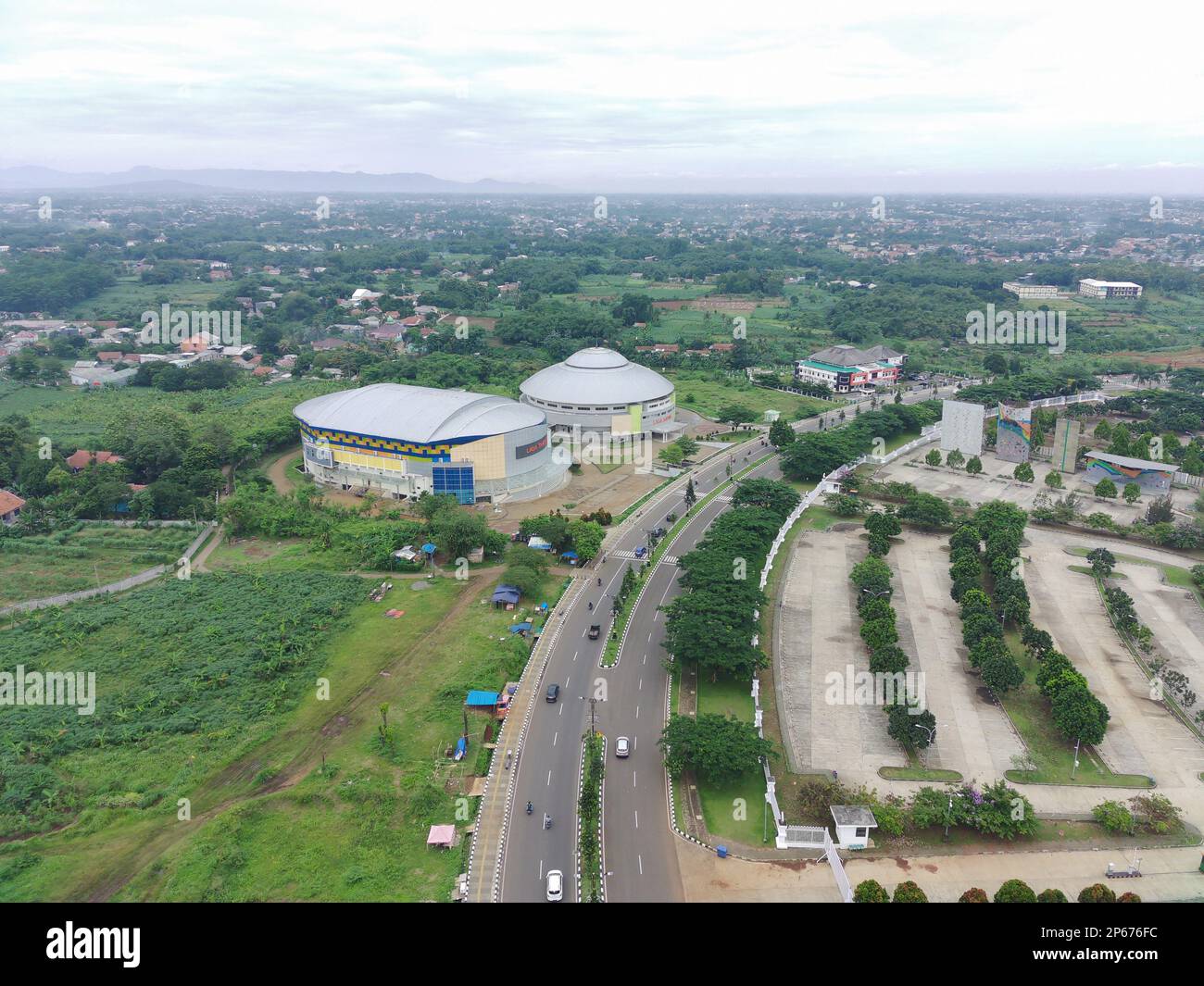 Bogor, Indonesia - Nov, 14 2022. aerial view of the sports hall in the ...