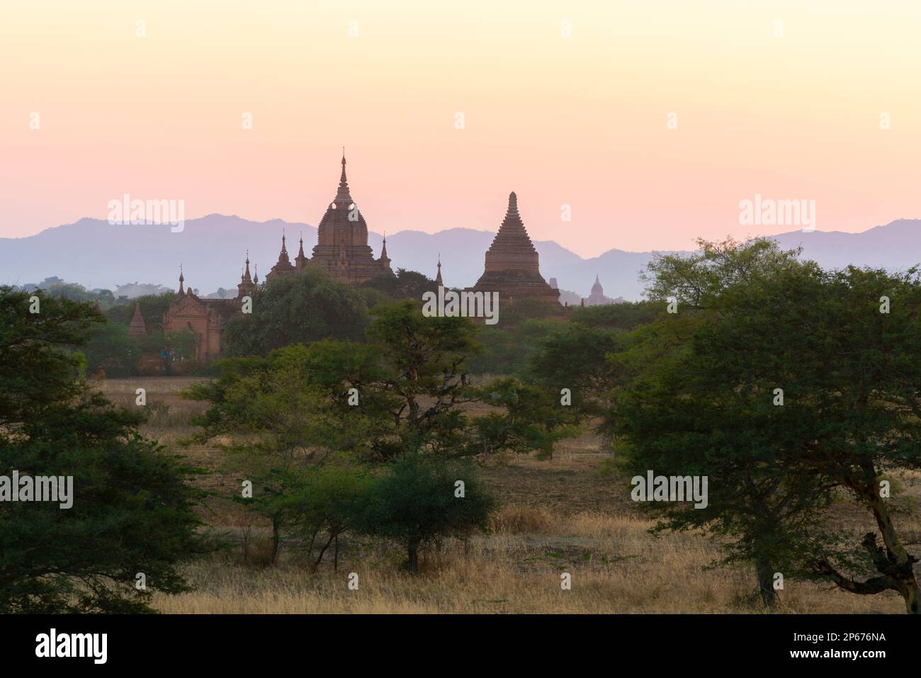 Pagodas at dusk, Bagan (Pagan), UNESCO World Heritage Site, Myanmar ...