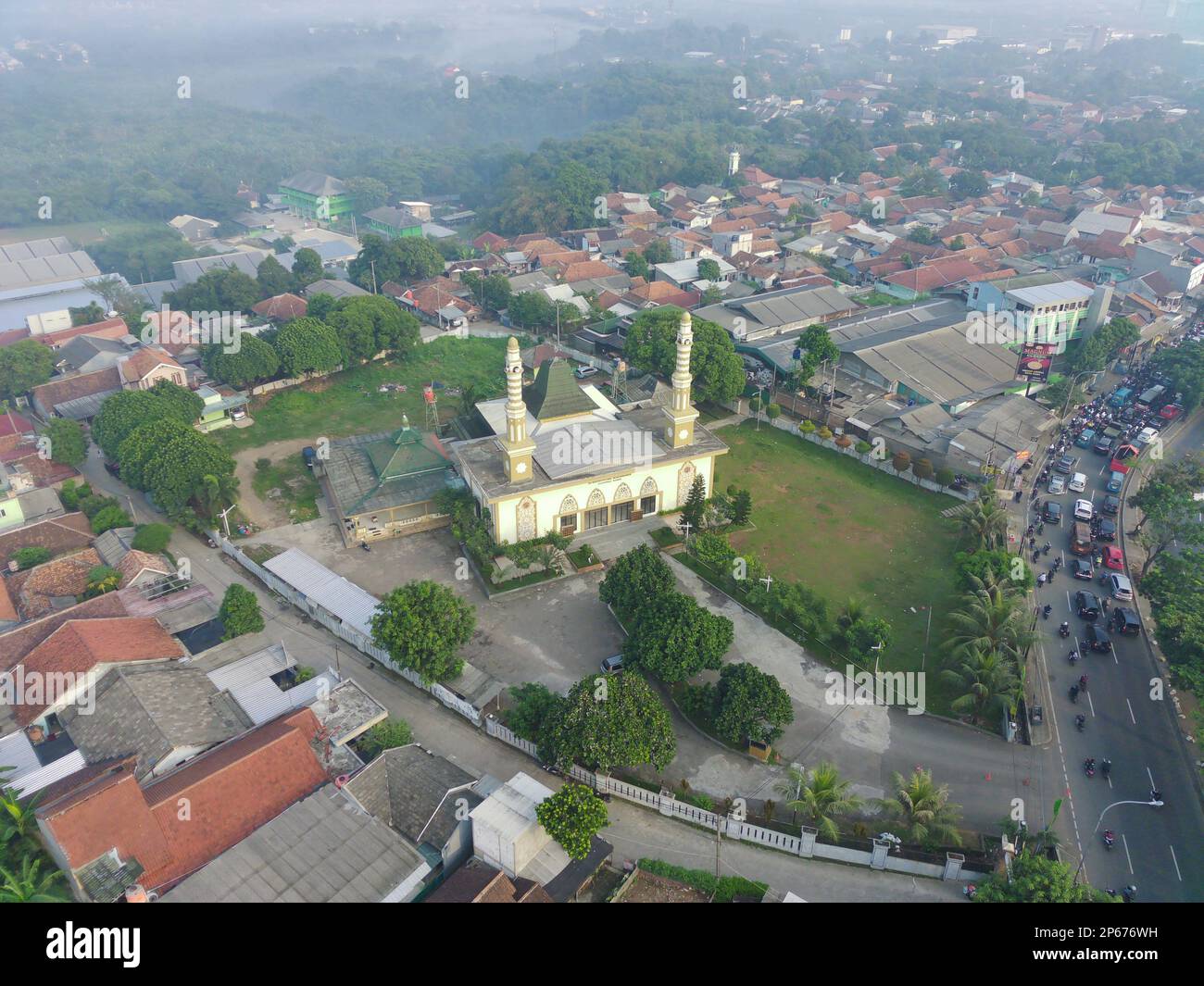 Bogor, Indonesia - Nov 14 2022. aerial view of the magnificent mosque ...