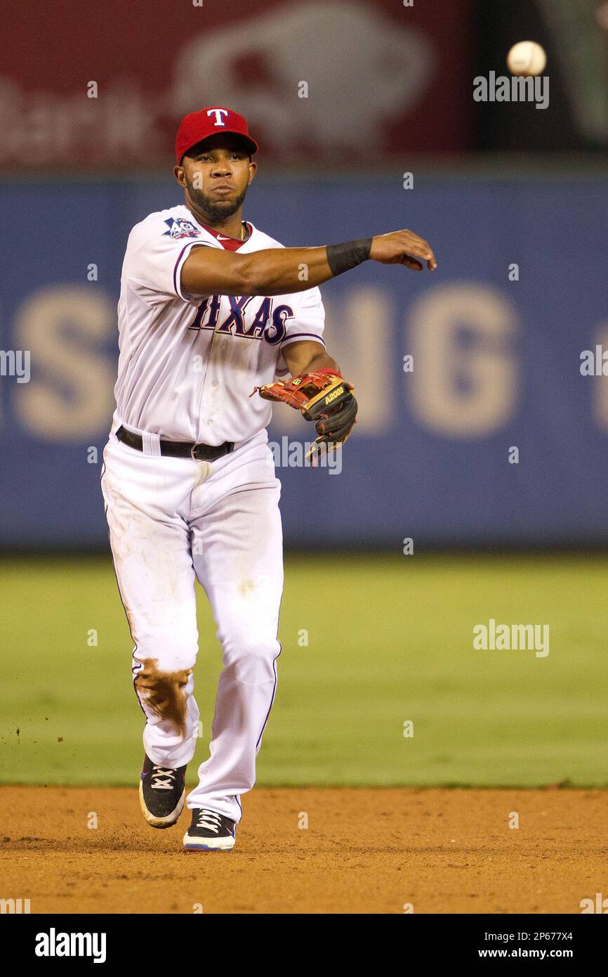Texas Rangers shortstop Elvis Andrus #1 throws to first during the ...
