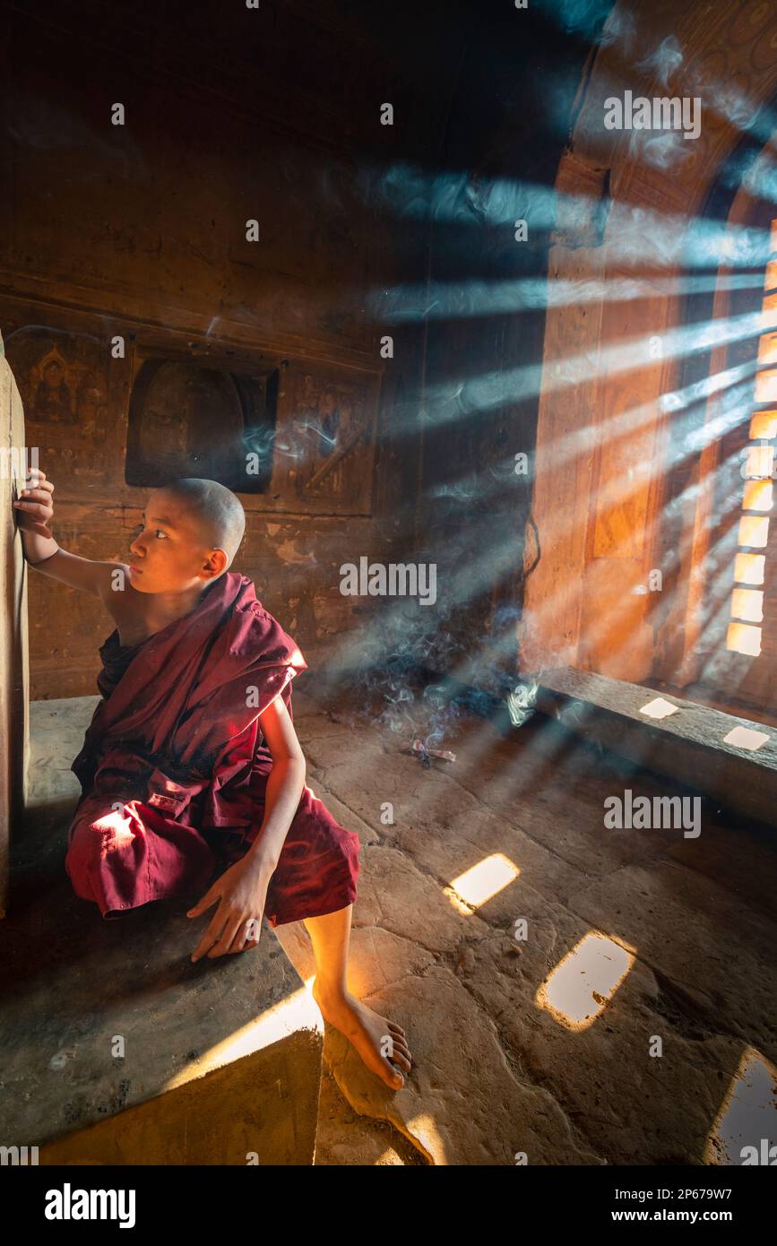 Young monk inside temple, UNESCO World Heritage Site, Bagan (Pagan ...