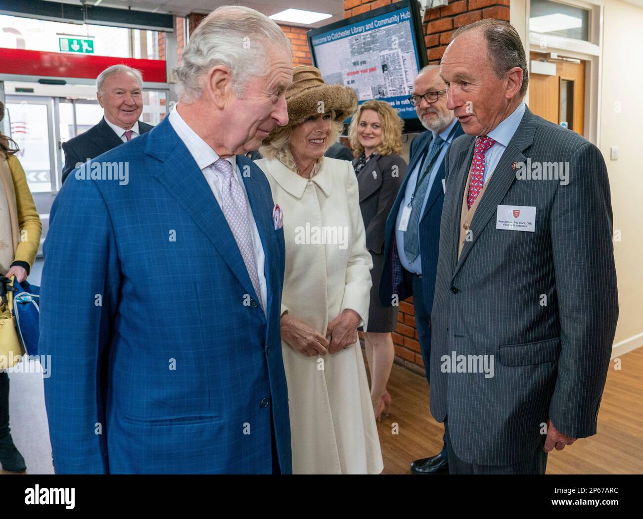 King Charles III and the Queen Consort speak with Rear Admiral Roy ...