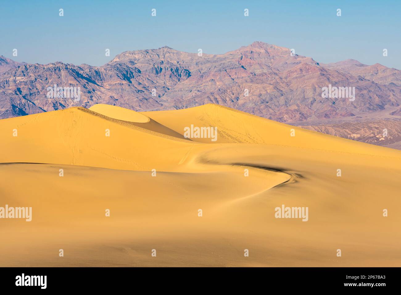 Mesquite Flat Sand Dunes and rocky mountains in desert, Death Valley ...
