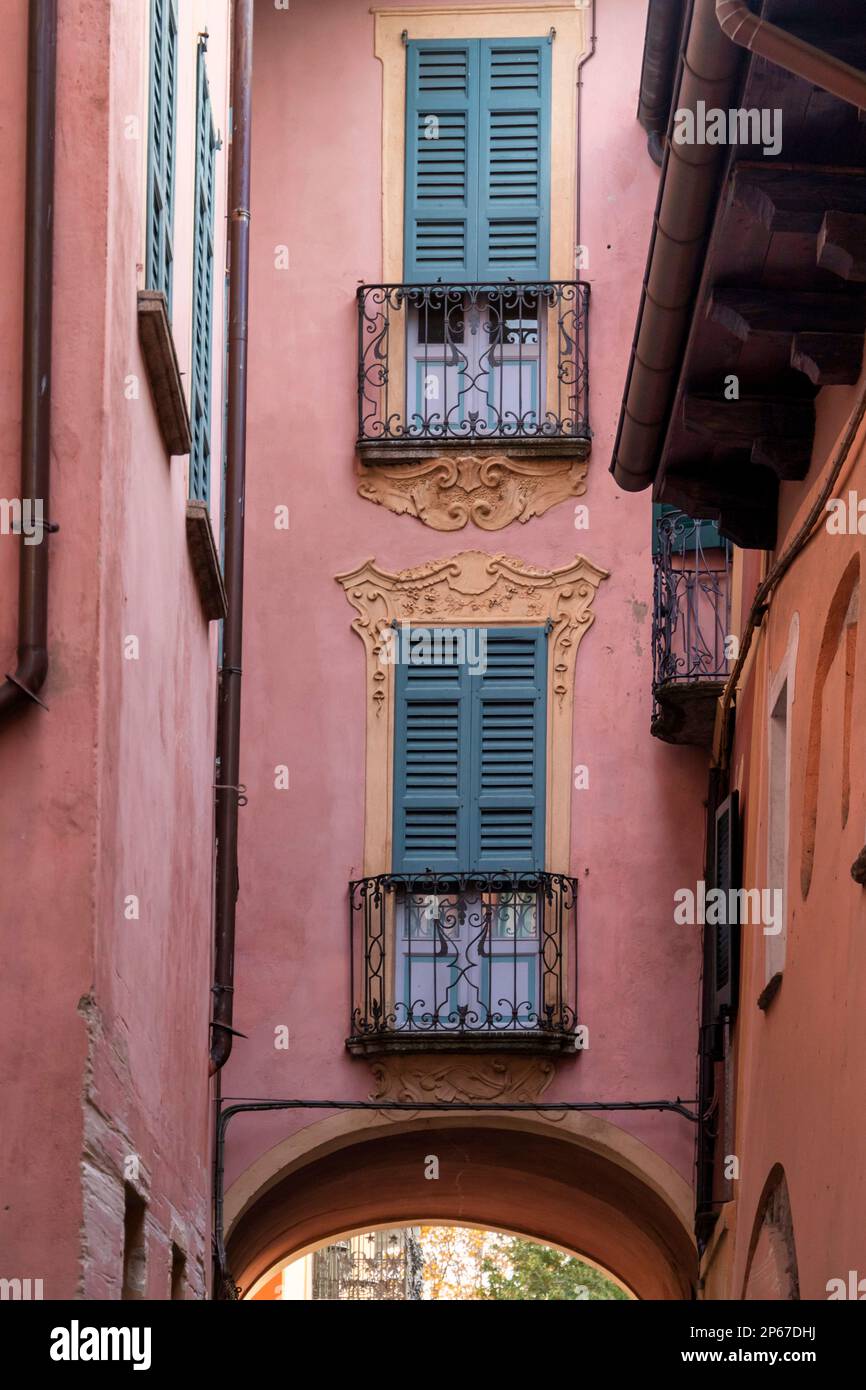 Stately building, ornamental facade, Orta, Orta Lake, Novara district ...