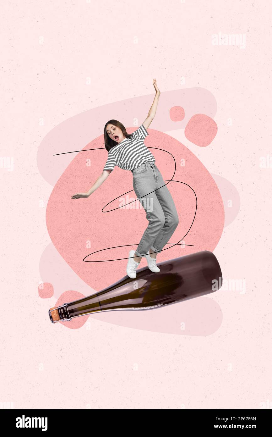 Vertical 3d creative collage picture poster of crazy funky girl ...