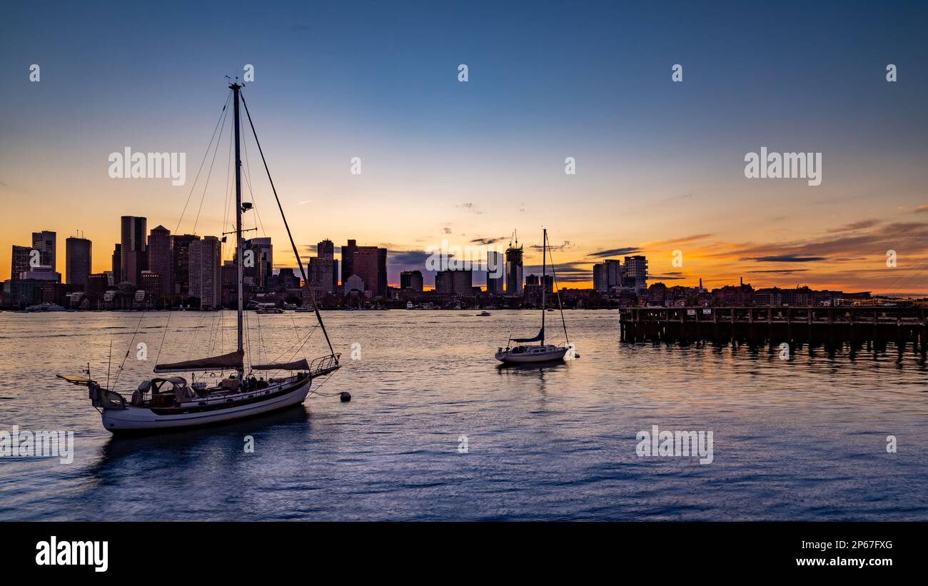 Sunset from East Boston Pier, Boston, Massachusetts, New England ...