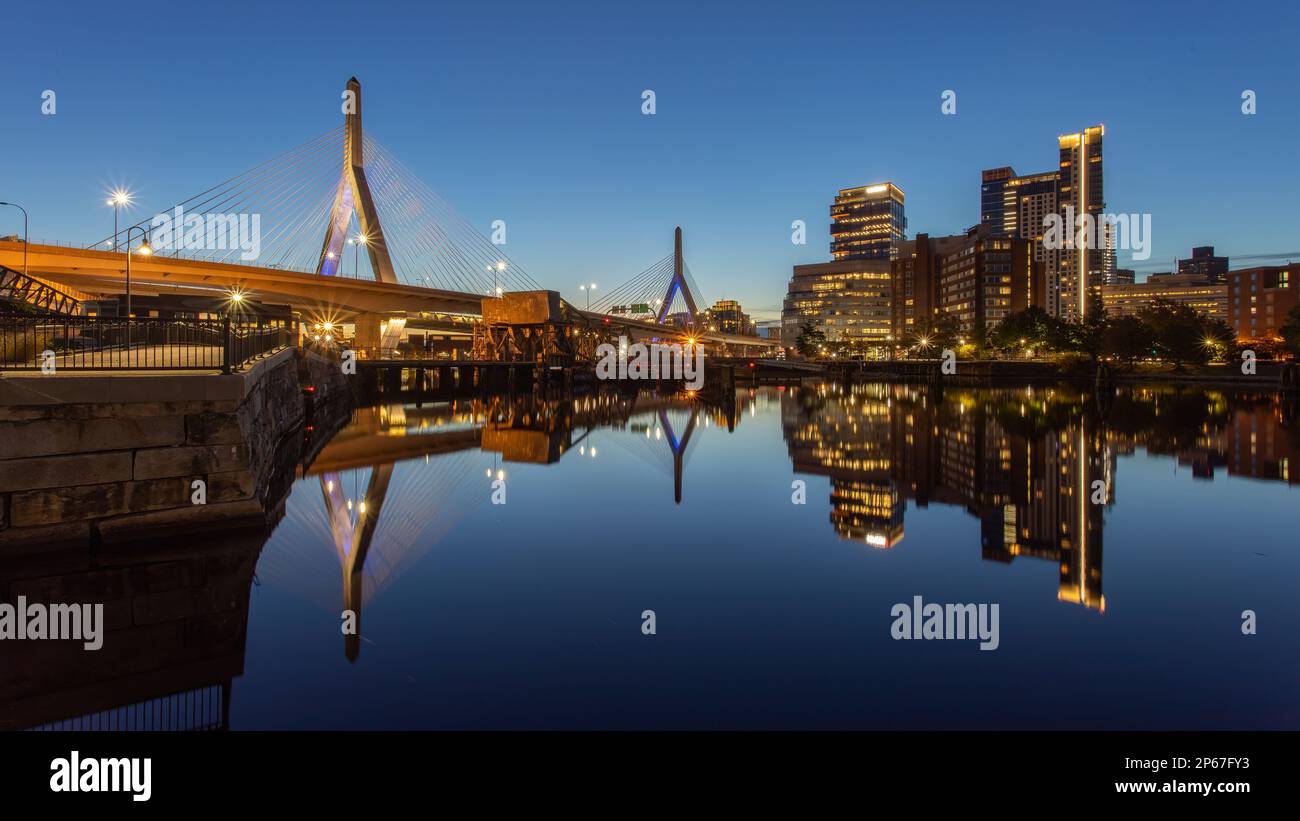 Zakim Bunker Hill Bridge Reflection, Boston, Massachusetts, New England ...