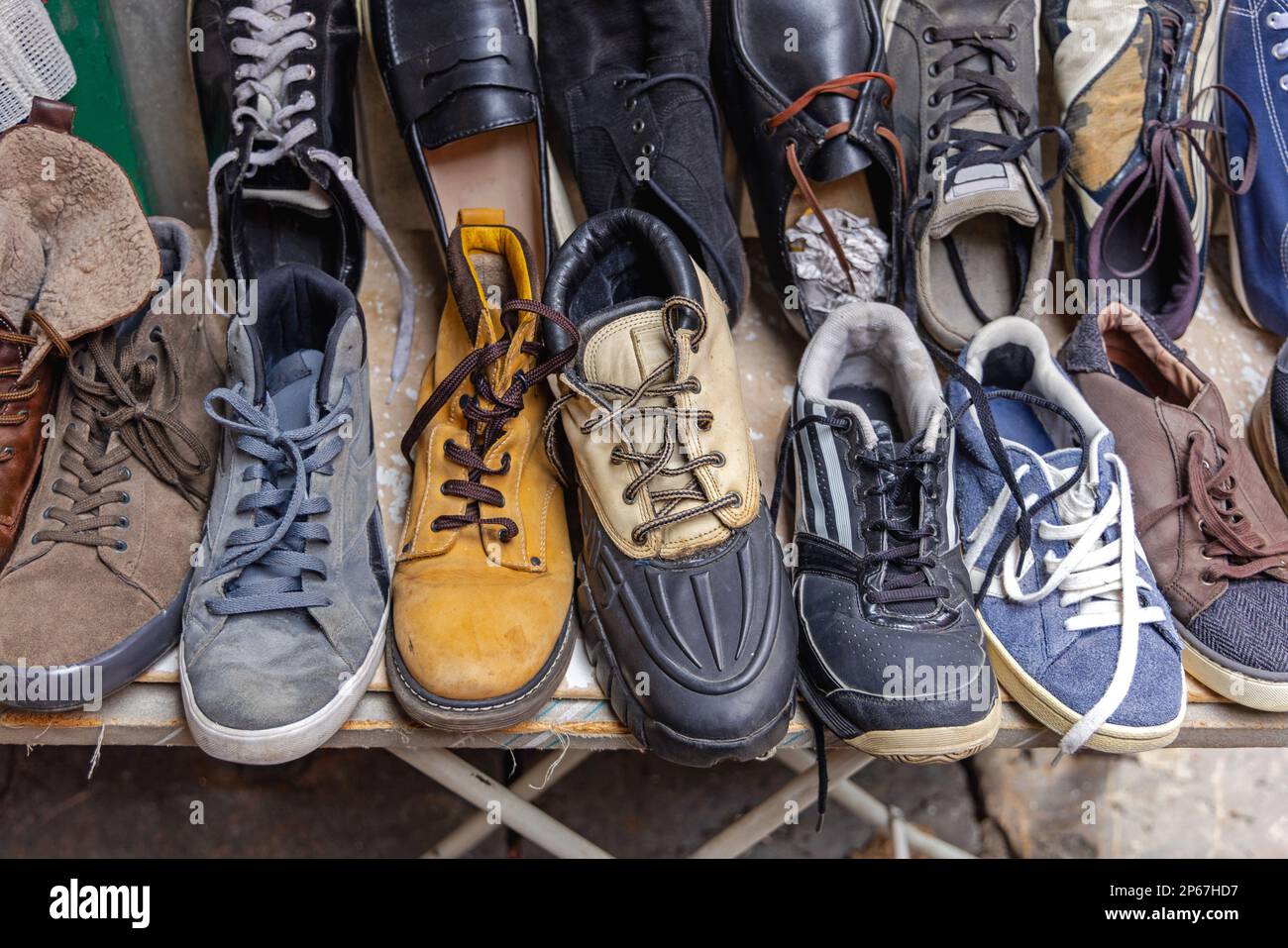 Footwear Shoes Boots Sneakers for Sale at Flea Market Stock Photo - Alamy