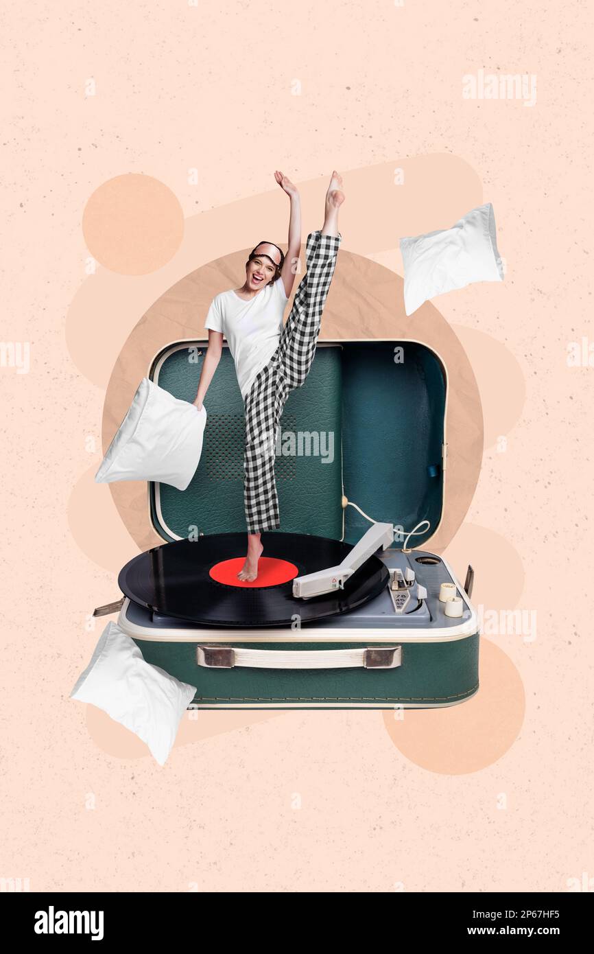 Collage vertical illustration picture image poster of crazy funky girl ...