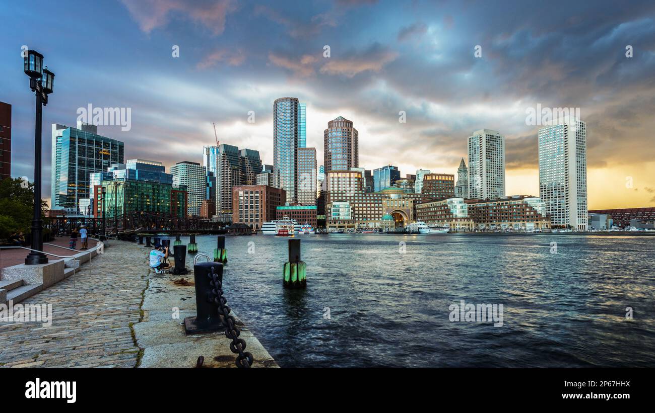 Boston Waterfront Skyline and stormy skies, Boston, Massachusetts, New ...