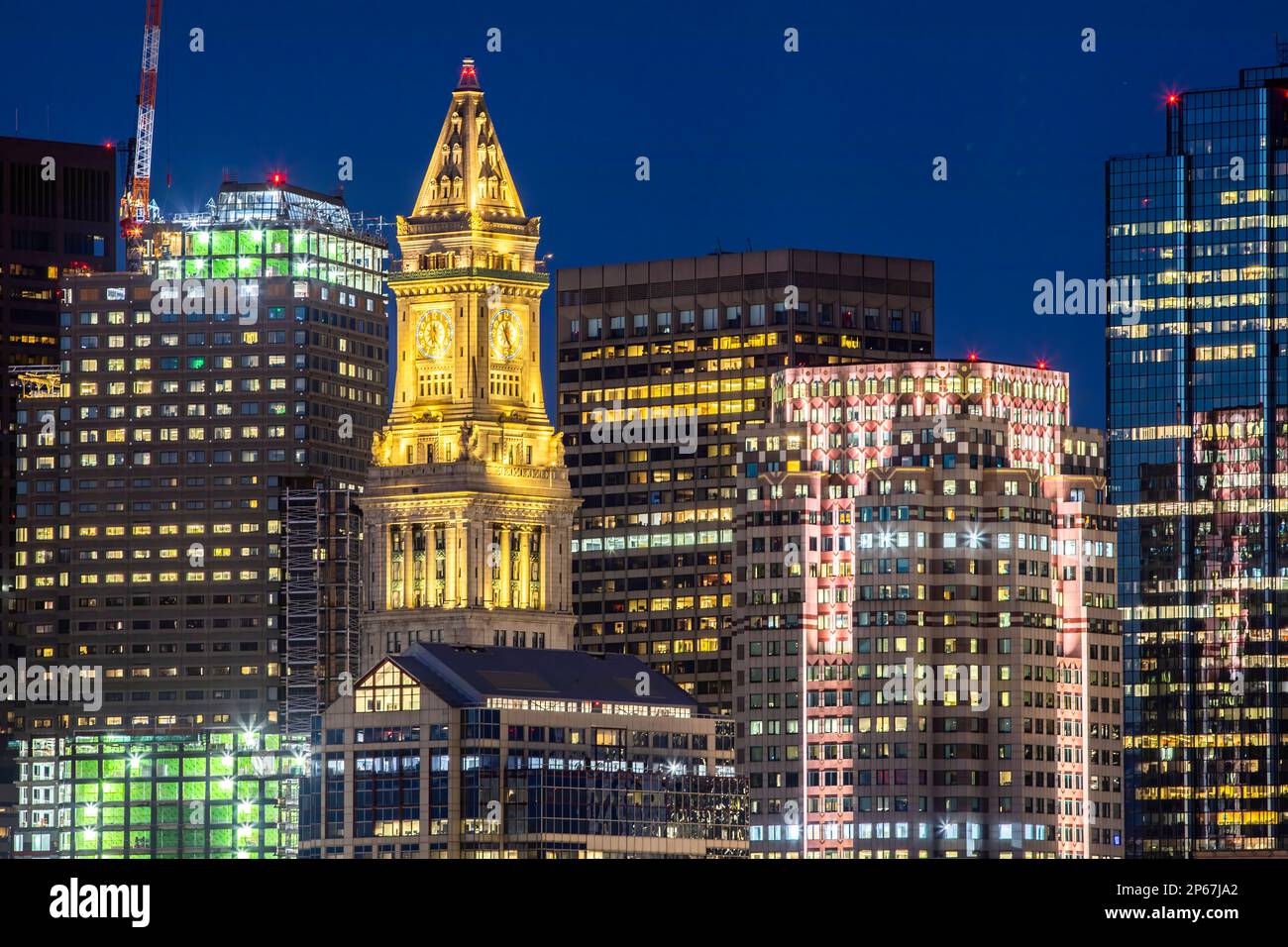 Boston Skyline in Lights, Boston, Massachusetts, New England, United ...