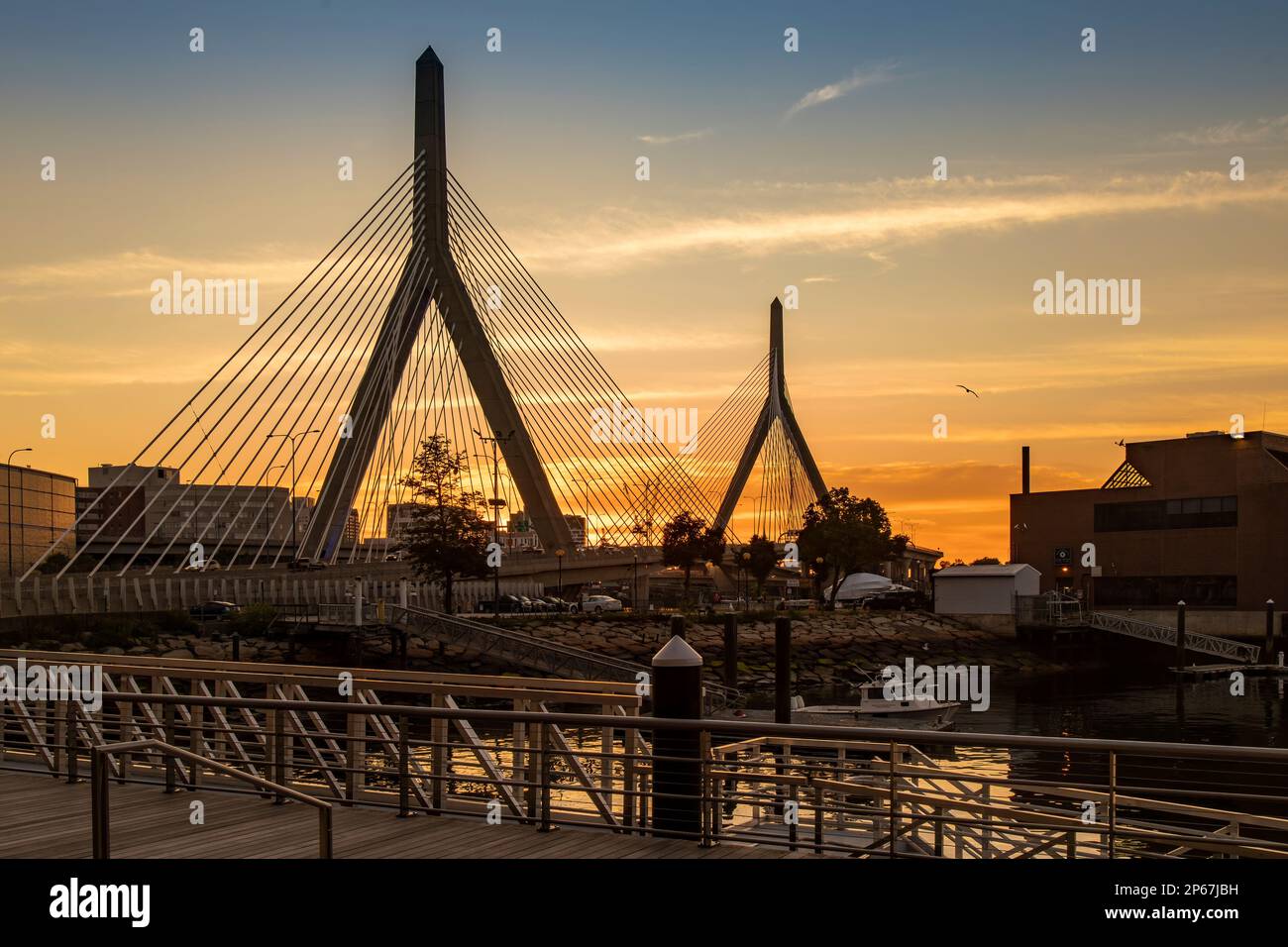 Zakim Bunker Hill Memorial Bridge at sunset, Boston, Massachusetts, New ...