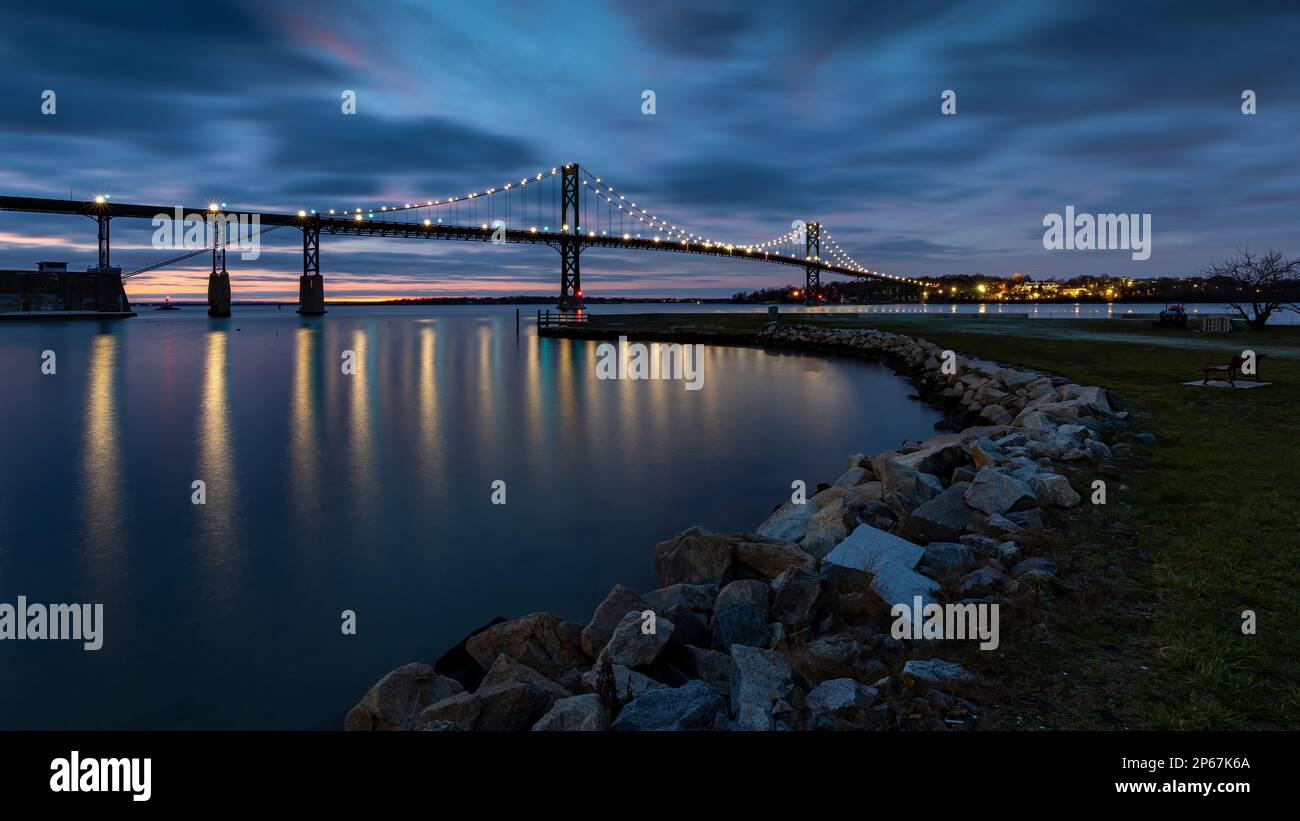 Mount Hope Bridge from Bristol Town Common, Rhode Island, New England ...