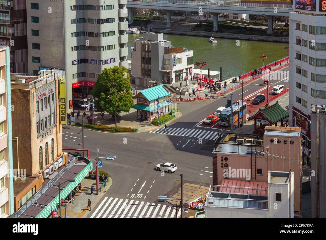 View of Azumabashi crossroad in Asakusa District with Tokyo Metro ...