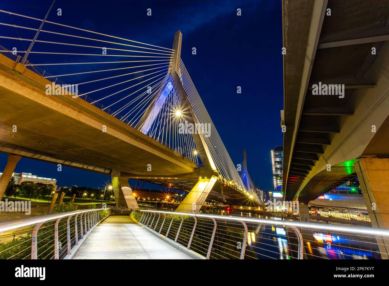 View below Zakim Bunker Hill Bridge, Boston, Massachusetts, New England ...
