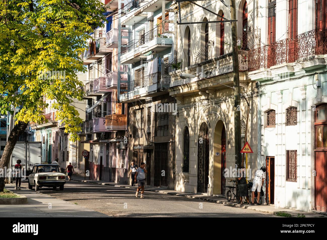 Typical street with old Spanish-style grilles and balconies, Old Havana ...