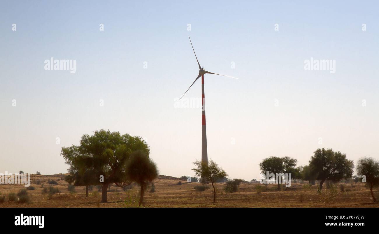 A wind generator in the desert with an abundance of windy days. India's ...