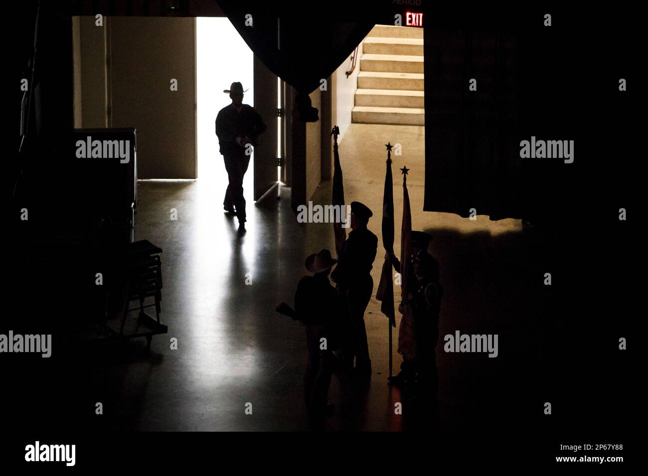 Members of the Color Guard wait for the start of the funeral service ...