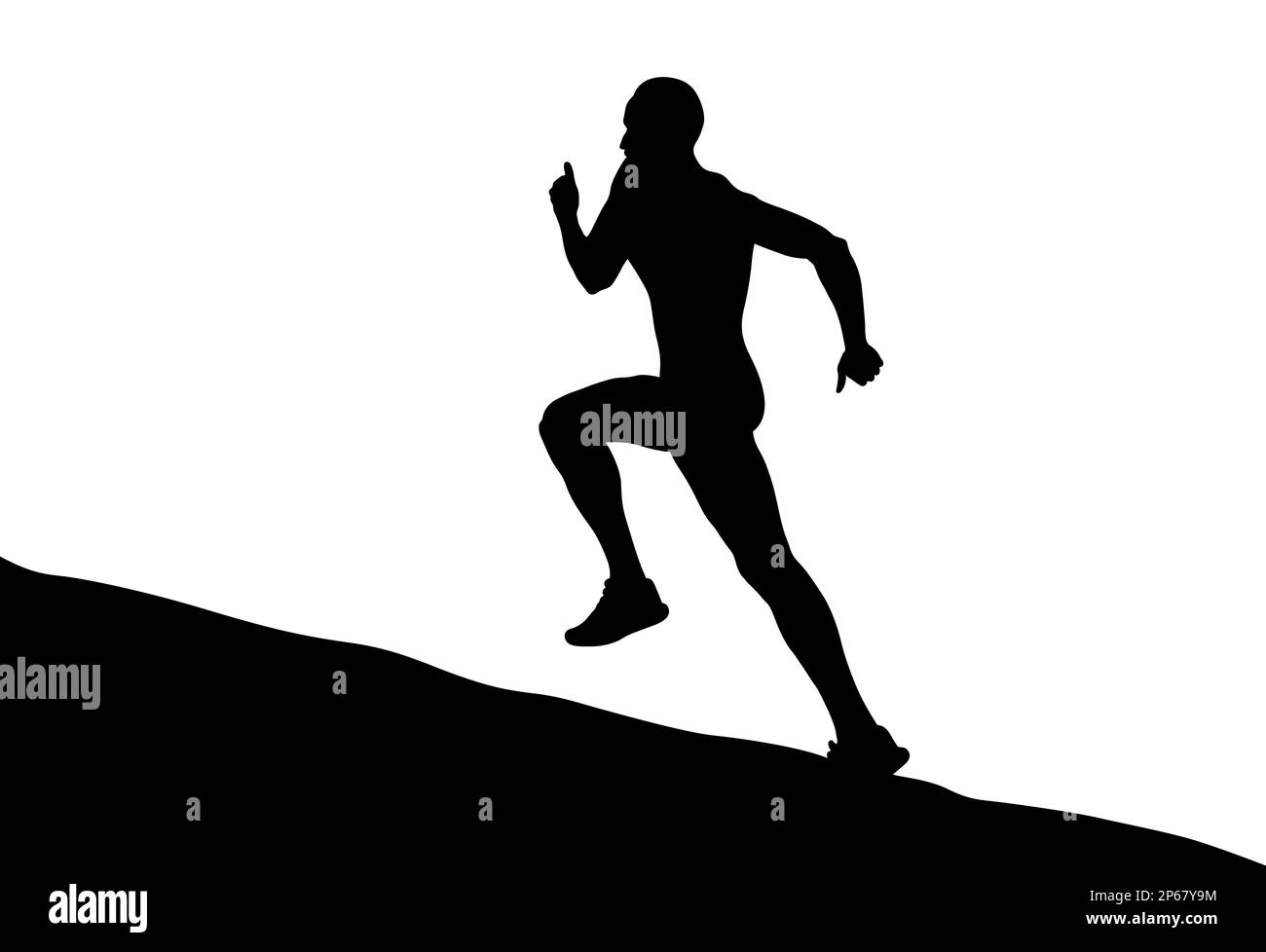 black silhouette male runner running uphill on white background Stock ...
