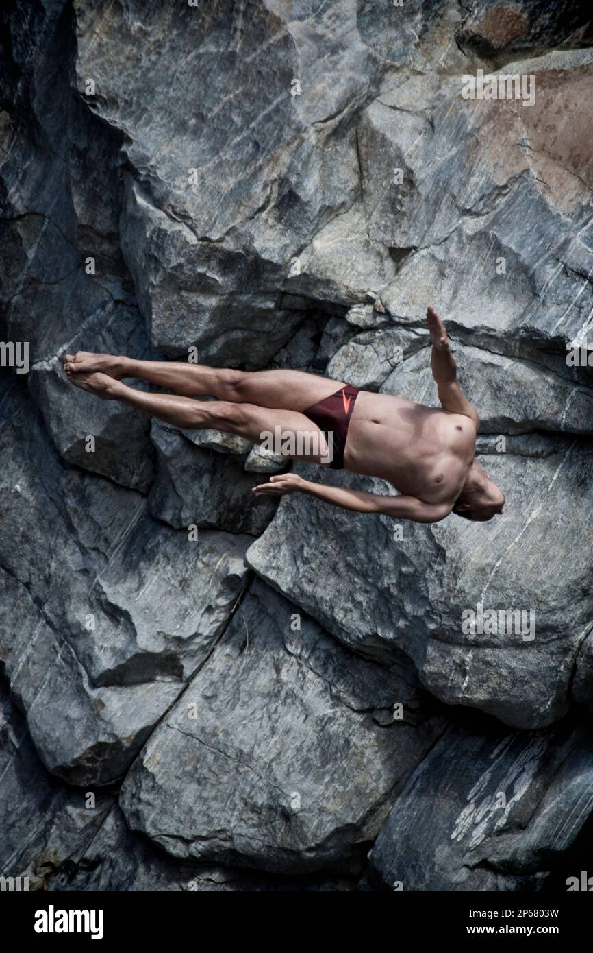 Switzerland, Maggia valley, Ponte Brolla, Cliff diving Stock Photo - Alamy