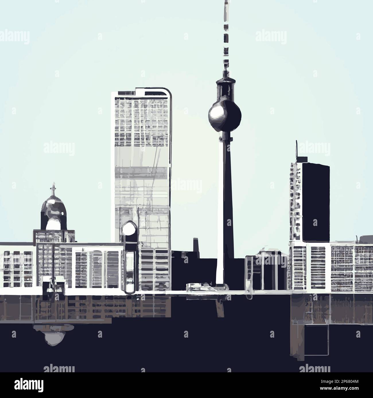 Berlin Germany City Skyline With Tv Tower And Skyline. Handmade vector ...