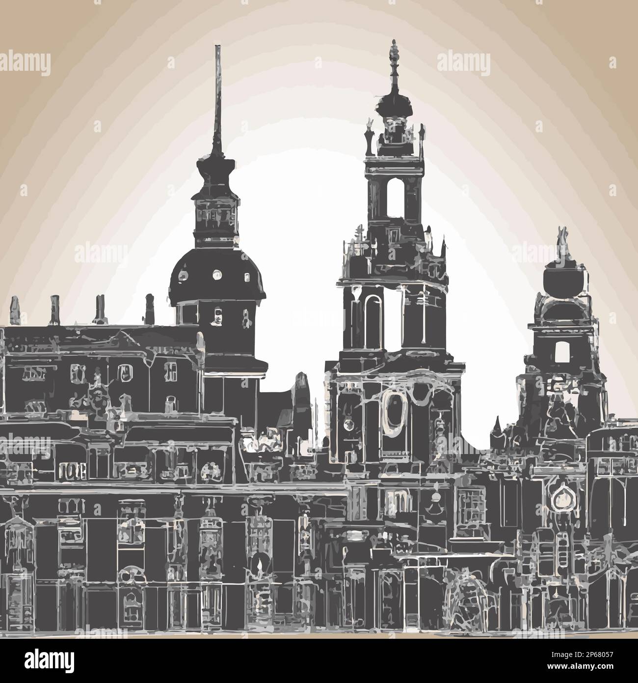 Dresden, Germany City Skyline With Semperoper. Handmade vector art ...