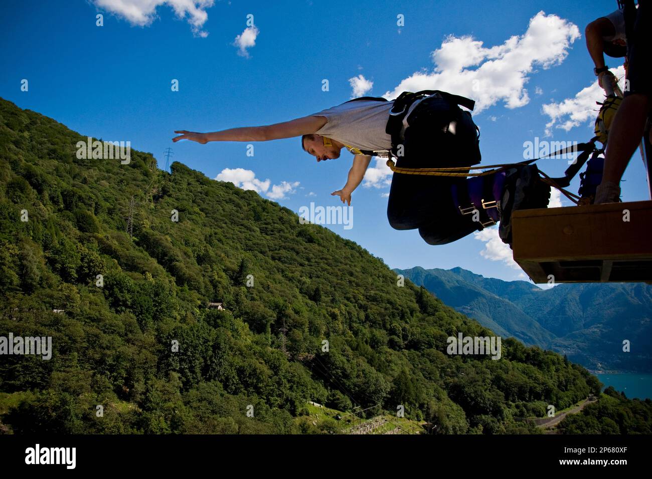 Switzerland, Canton Ticino, Verzasca dam, Bungee jumping Stock Photo ...