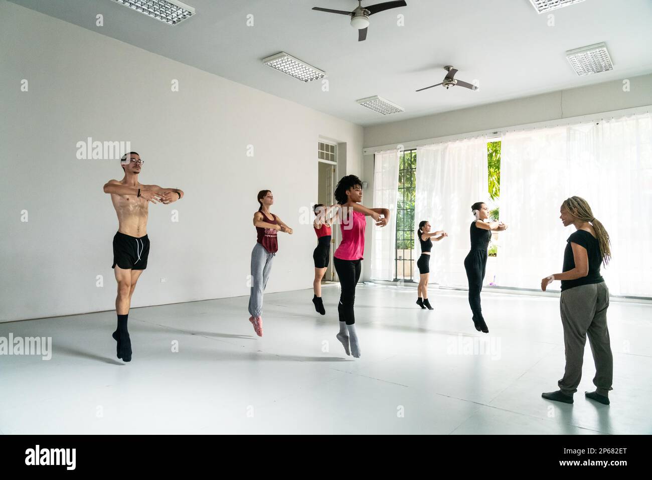 Dancers in rehearsal class of the Mi Compania Ballet Company, Havana, Cuba, West Indies ...