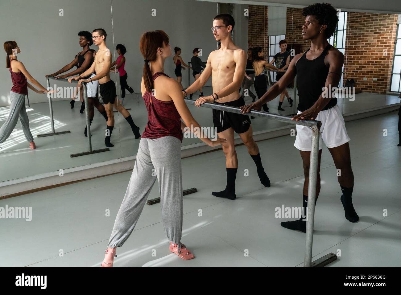 Dancers in rehearsal class of the Mi Compania Ballet Company, Havana, Cuba, West Indies ...