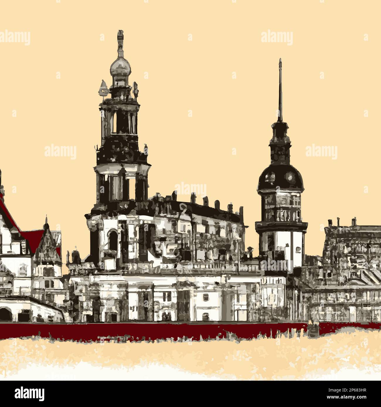 Ancient Dresden, Germany. Handmade vector art illustration Stock Vector ...